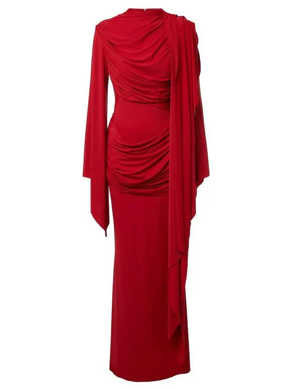 DE LA VALI Perisa Draped Jersey Maxi Dress In Ruby - Red