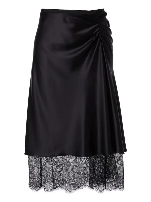 SIR. Ingrid Lace-trimmed Satin Midi Skirt - Black