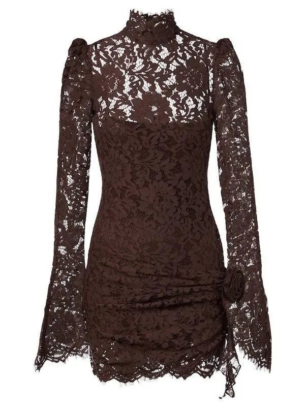 DE LA VALI Bodita Lace Mini Dress - Brown
