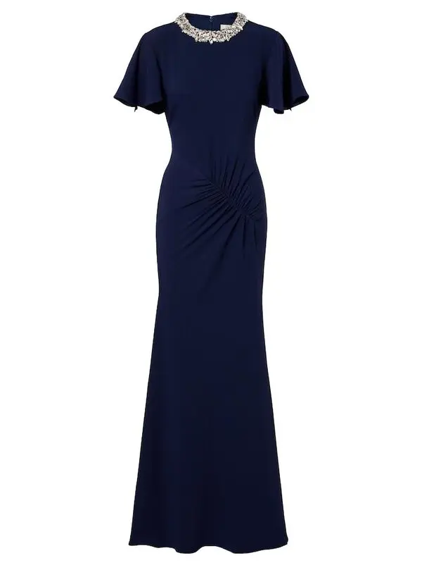 Roland Mouret Navy Gown With Crystal Embellishment - Blue