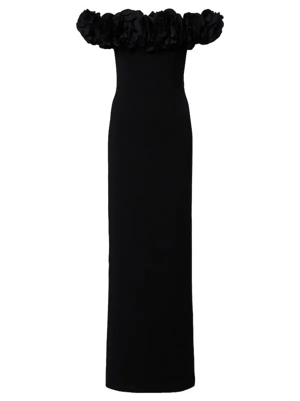 Rebecca Vallance Odetta Floral-appliqué Off-the-shoulder Gown - Black