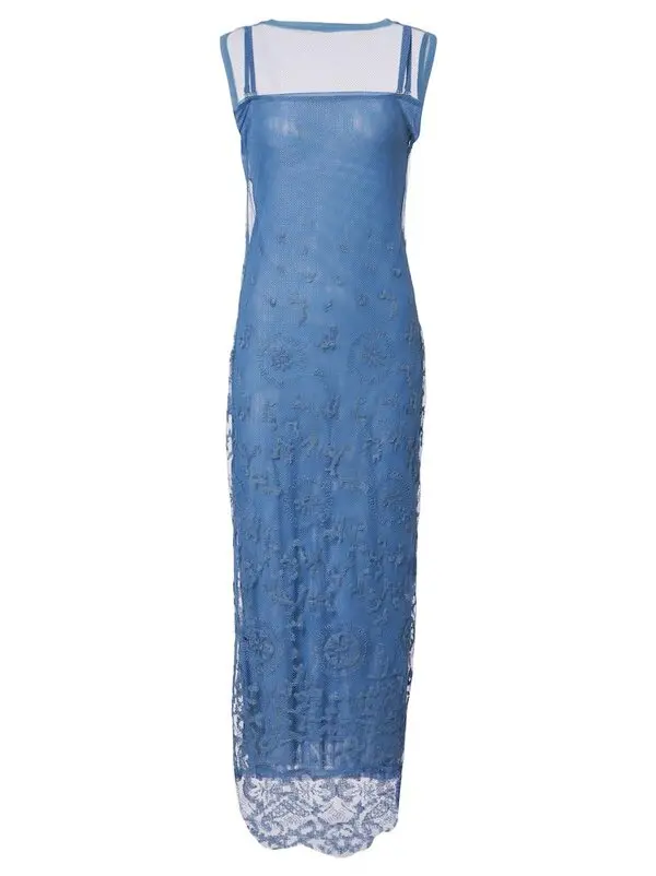 SIR. Leif Embroidered Mesh Maxi Dress - Blue