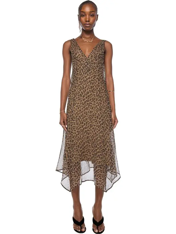 MOTHER The Hanky Dress Crystal Clear Cheetah Print Silk Midi Dress - Multi