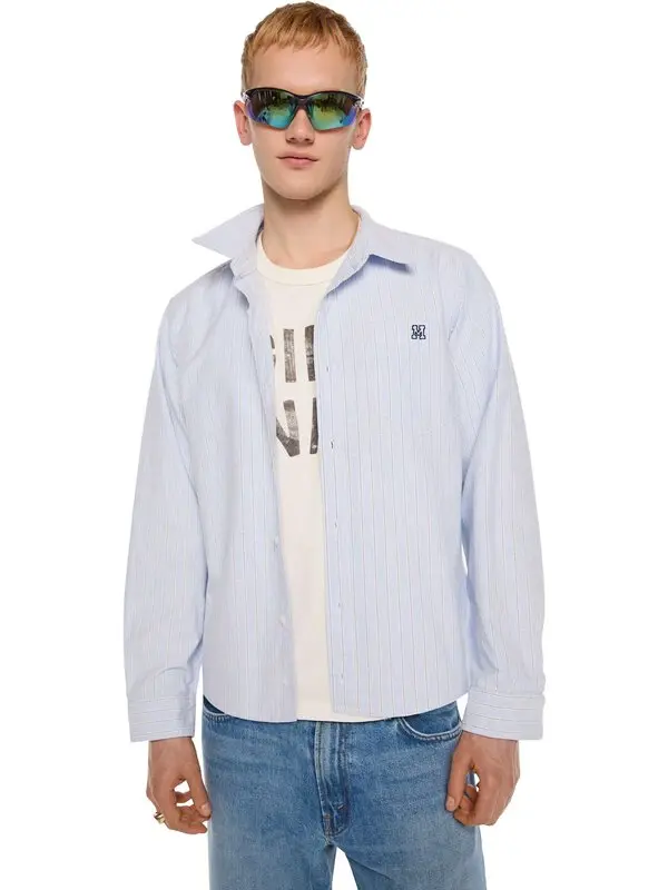 MOTHER The Back To Square One Light Stripe Shirt - Blue