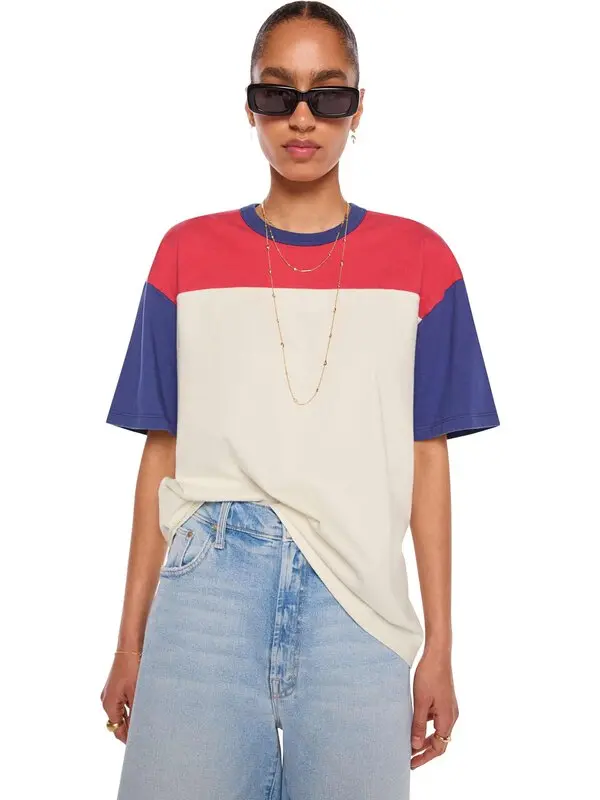 MOTHER The Blockdown Fluff Tee In Tomato N Estate Blue - Red