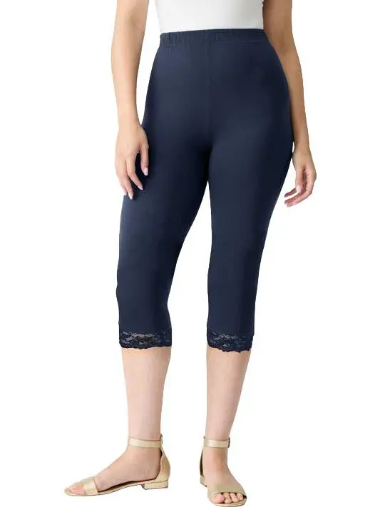 ROAMAN'S Essential Stretch Lace Trim Capri Leggings - Navy