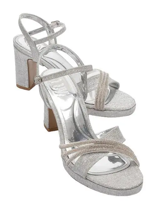 PROLOGUE SHOES Jarena Block Heel Ankle Strap Sandal - Silver