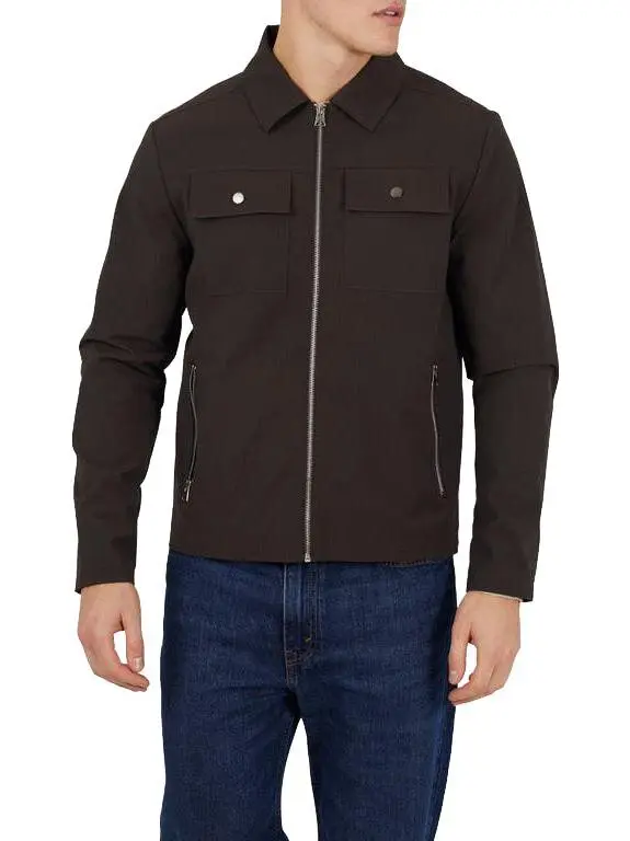 BRAVE SOUL Zip-up Collared Shacket - Brown