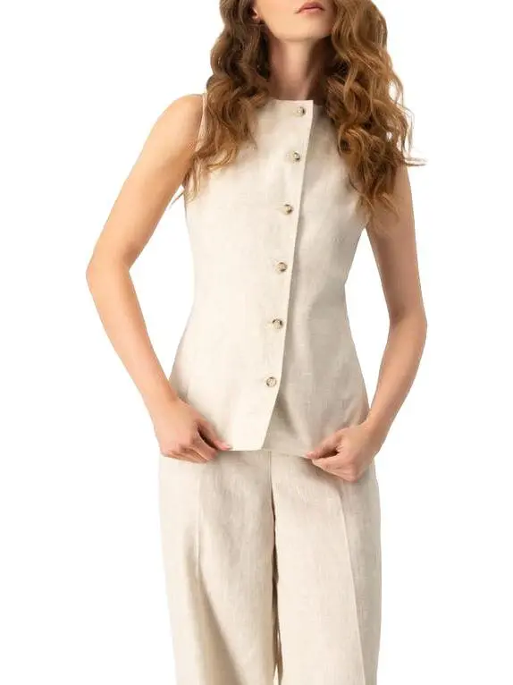 IVONNE Linen Tailored Vest - Sand