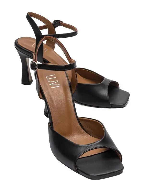 FOREVER & ALWAYS SHOES Elvia Leather Stiletto Sandal - Black