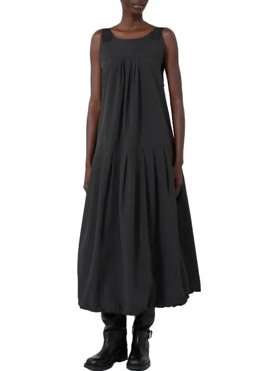 Max Mara Water Repellent Canvas Pleated Dress With Drawstring Hem - Black