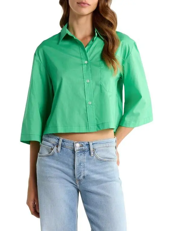 CISSA Cropped Cotton Button-up Shirt - Fern