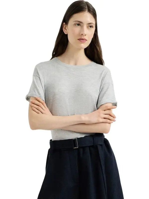 Brunello Cucinelli Sparkling Cashmere And Silk Lightweight Knit T-shirt - Light Grey