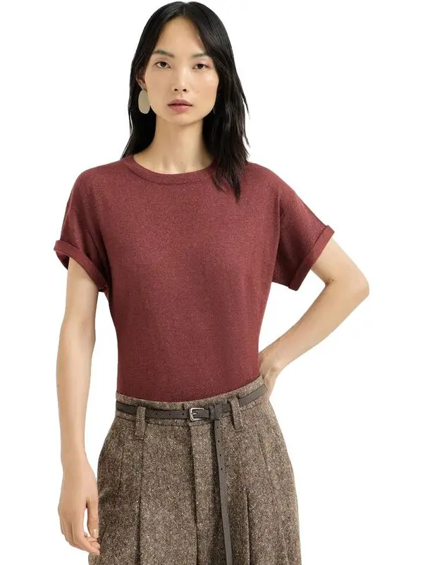 Brunello Cucinelli Sparkling Cashmere And Silk Lightweight Knit T-shirt - Ruby