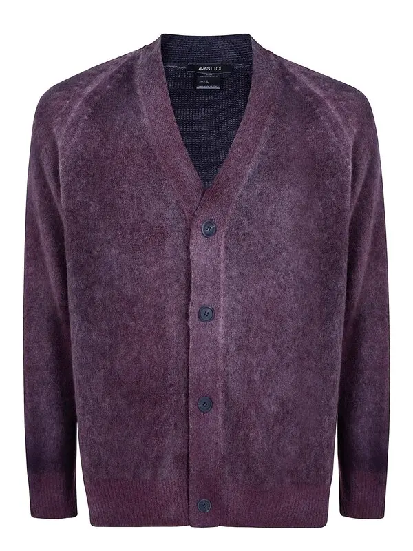 Avant Toi Hand-painted Brushed Cashmere V-neck Cardigan - Red