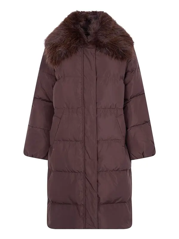 TWINSET Faux Fur Neck Down Coat - Brown