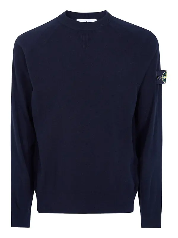 Stone Island Wool Sweater With Logo Patch - Black
