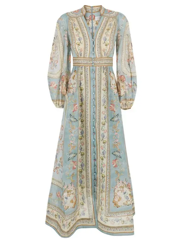 Zimmermann Roselight Long Linen Dress - Multicolor