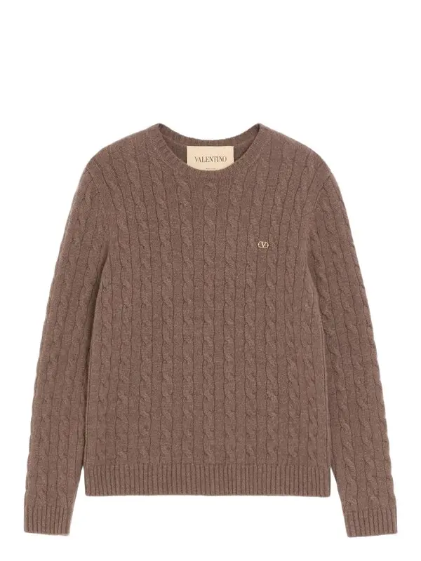 Valentino Garavani Cable Knit Logo Sweater - Brown