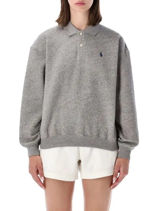 Polo Ralph Lauren Long-sleeved Cotton Polo With Pony Logo - Grey