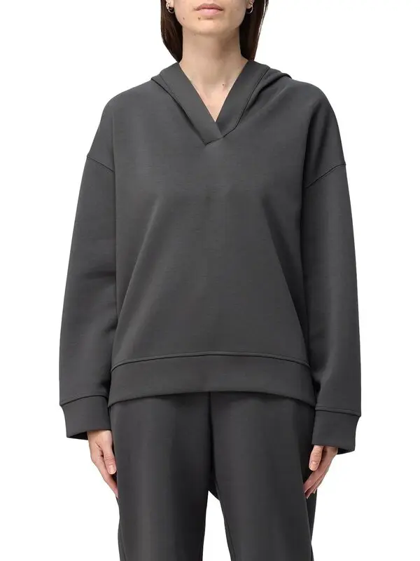 Max Mara Cotton Jersey Hoodie With V-neck - Grey
