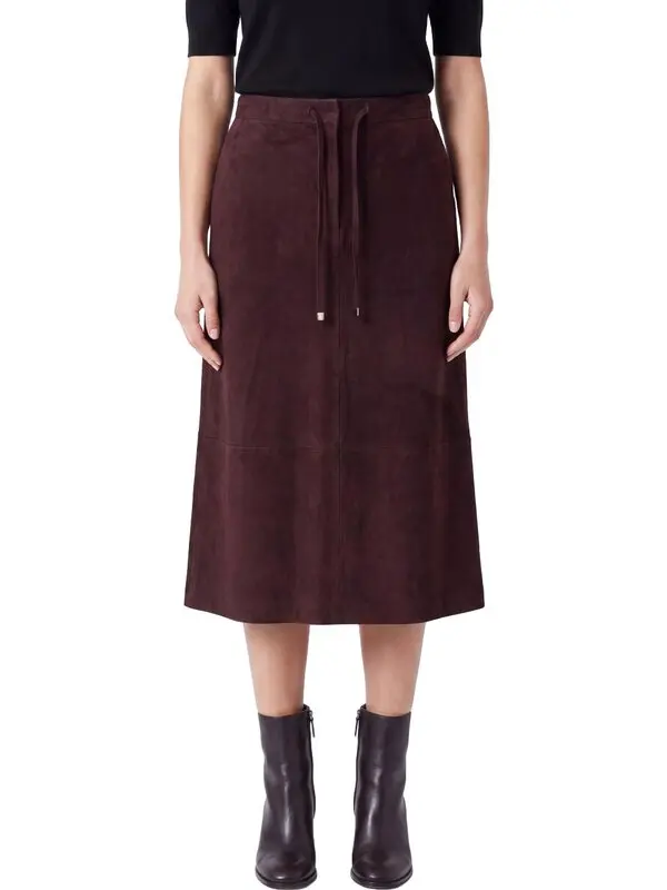 Max Mara Suede Leather A-line Midi Skirt - Ruby