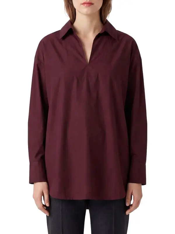 Max Mara Striped Cotton V-neck Relaxed Fit Blouse - Ruby
