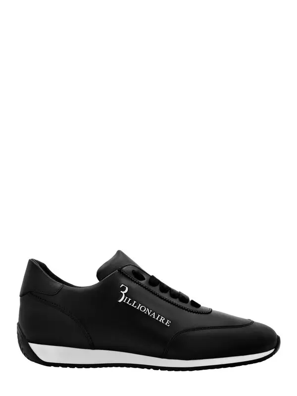 BILLIONAIRE Smooth Leather Low-top Sneakers With Metallic Logo - Black