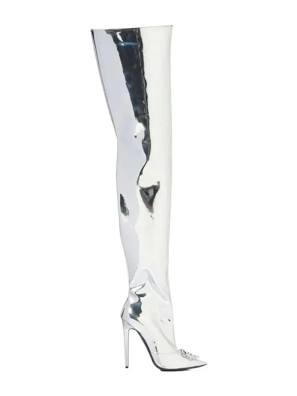 Philipp Plein Over The Knee High Heel Boots - Silver