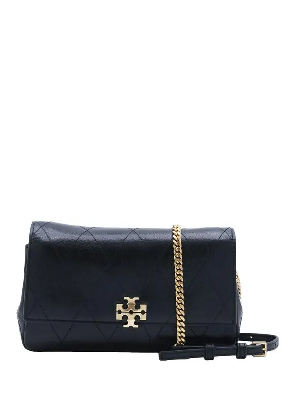 Tory Burch Quilted Shoulder Bag With Gold Tone Logo - Black