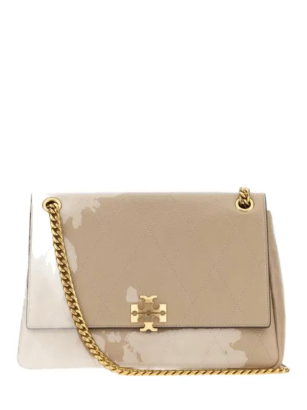 Tory Burch Quilted Leather Crossbody Bag With Gold Tone Logo - Grey