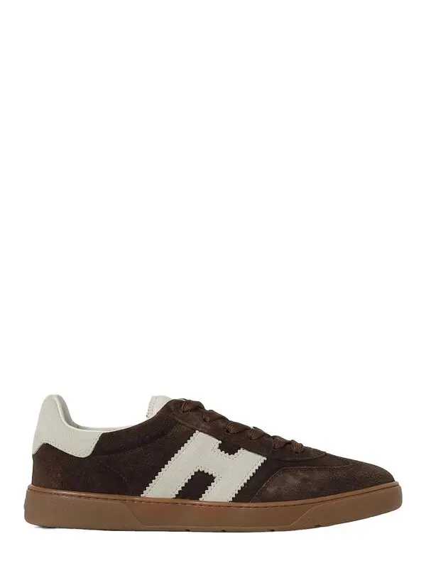 Hogan Smooth And Suede Calfskin Lace-up Sneakers With H Logo - Cocoa