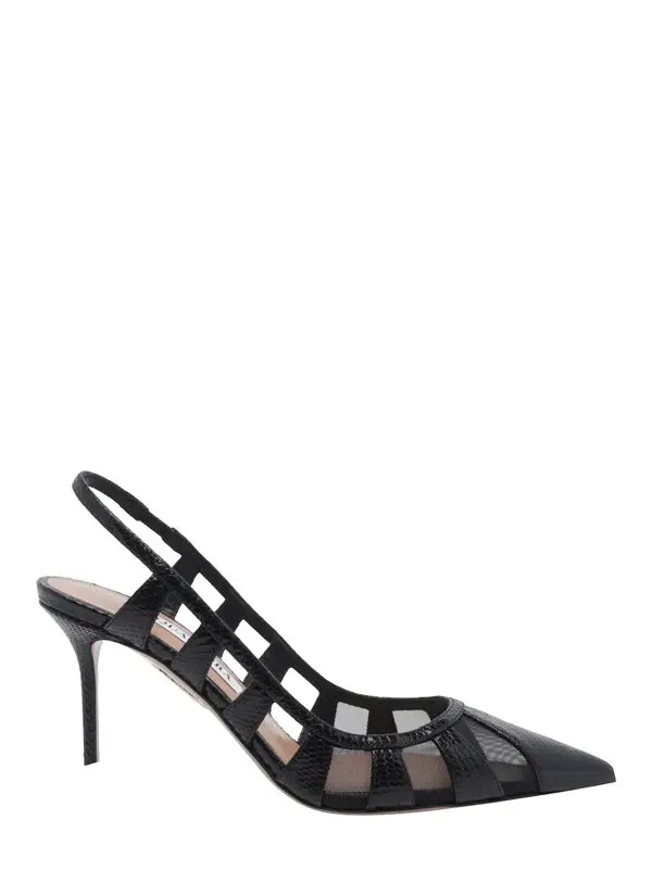 AQUAZZURA Python-print Mesh Nylon Slingback Stiletto Pumps - Black