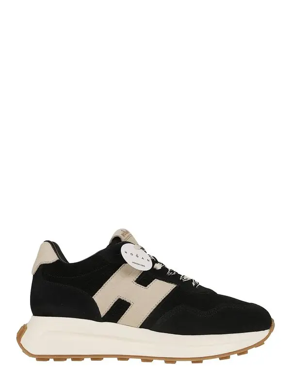 Hogan H641 Sneakers In Calfskin And Suede With Chunky Notched Sole - Black