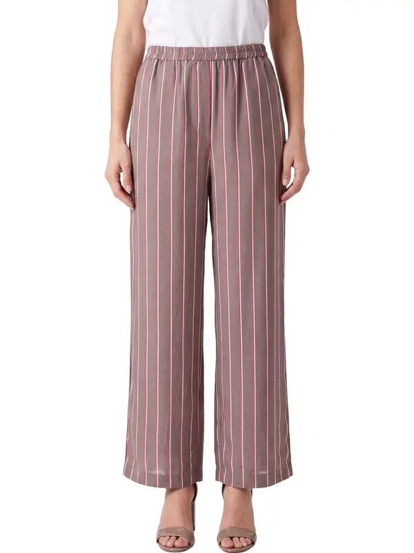 THE FRANKIE SHOP High-waisted Striped Silk-blend Palazzo Trousers - Brown