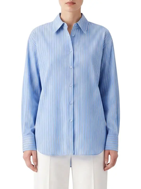 THE FRANKIE SHOP Striped Viscose-blend Shirt - Blue