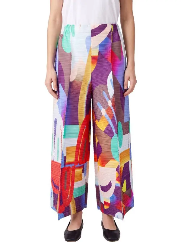 Issey Miyake Printed Wide Leg Pants - Red