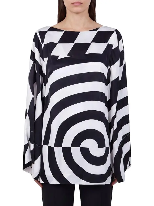 Dries Van Noten Long-sleeved Viscose Blouse With Optical Print - Black