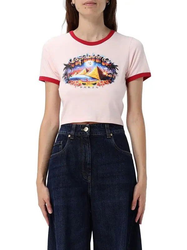 Casablanca Cropped Graphic Print Organic Cotton T-shirt - Pink