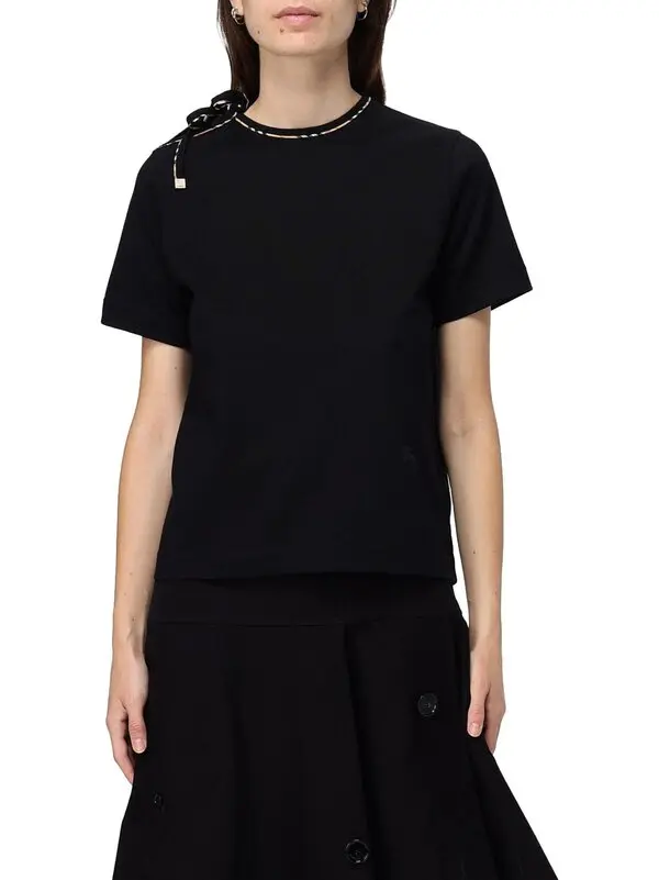 Burberry Cotton Crewneck T-shirt With Tone-on-tone Ekd Logo - Black