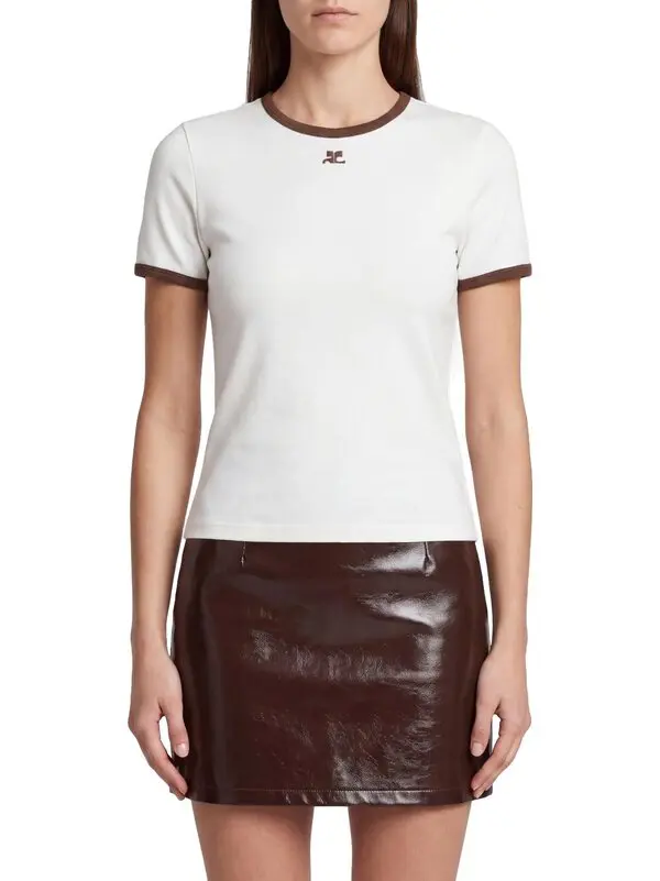 COURREGES Slim Fit Cotton T-shirt With Tone-on-tone Logo - Brown
