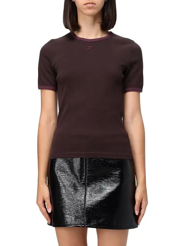 COURREGES Slim Fit Cotton T-shirt With Tone-on-tone Logo - Burnt