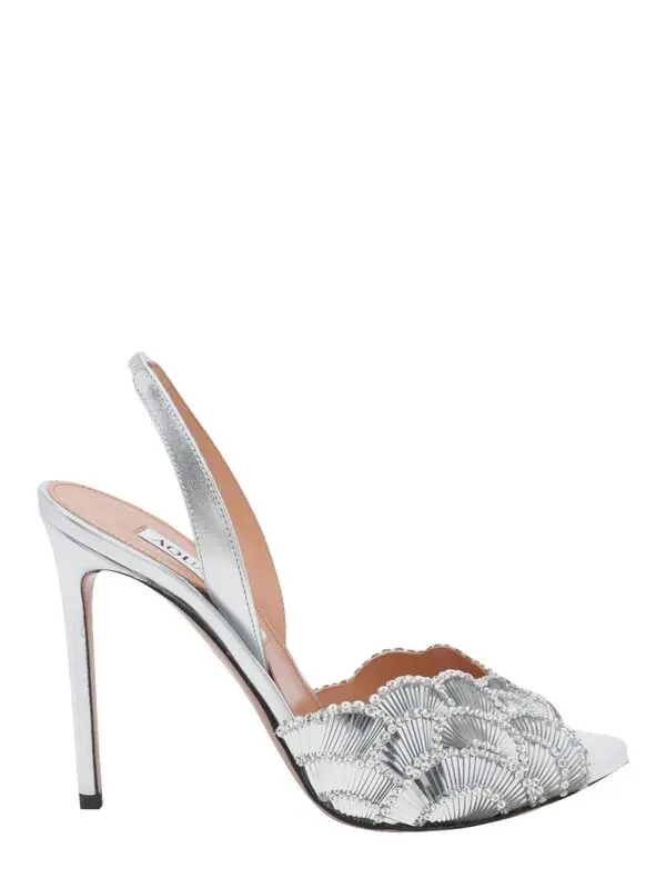 AQUAZZURA Slingback Sandals With Crystal Embellishments - Silver