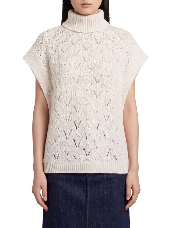 Fabiana Filippi Openwork Wool Turtleneck Cape With Side Buttons - Butter