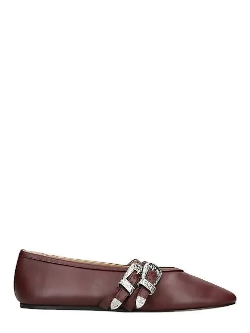 Le Monde Beryl Claudie Leather Ballet Flats With Buckle Fastening - Wine