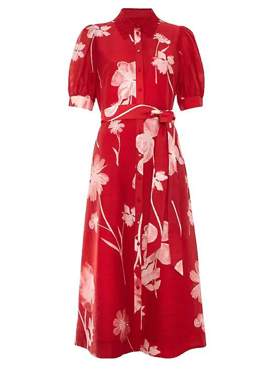 PHASE EIGHT Delphine Floral Woven Midi Dress - Red