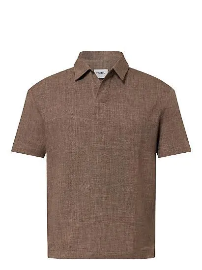 NOBL Thorley Textured Woven Polo Shirt - Brown