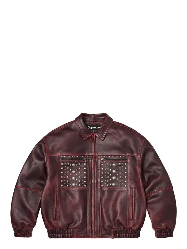 Supreme Multi Studded Leather Jacket - Red