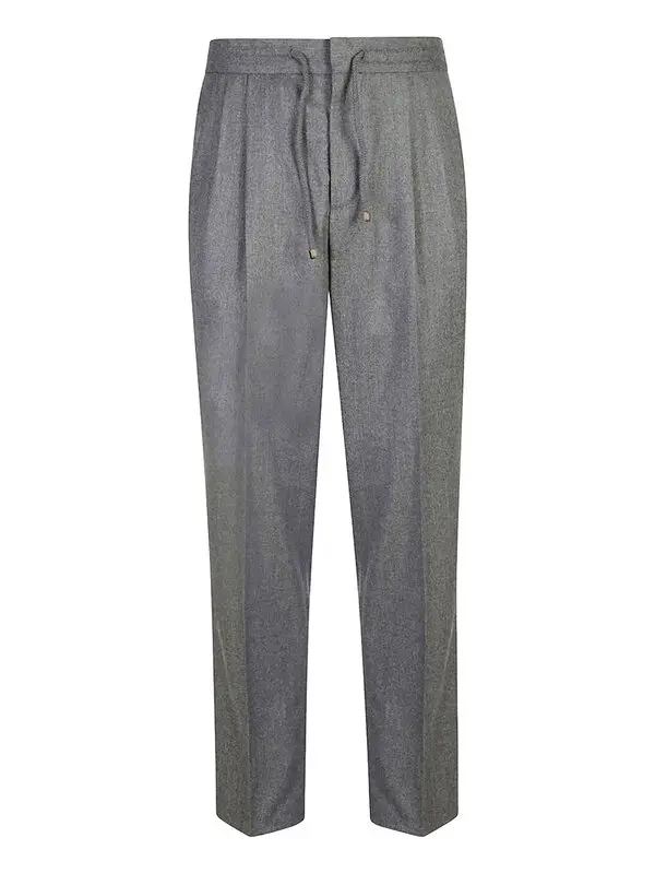 Brunello Cucinelli Leisure Fit Wool Flannel Drawstring Pants - Grey