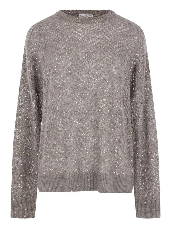 Brunello Cucinelli Crew Neck Sequin Embellished Sweater - Grey